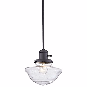 Design House 587451 Schoolhouse Modern Industrial Farmhouse Indoor Dimmable Pendant Light with Clear Seedy Glass for Kitchen Dining Bar Area, Matte Black
