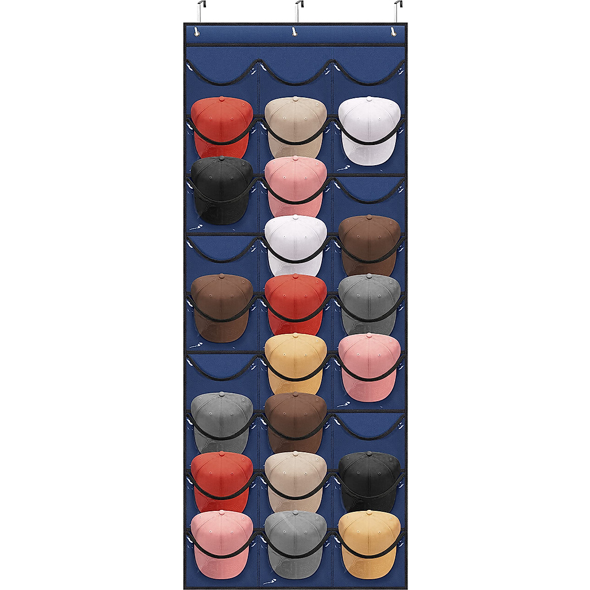 Hat Rack for Baseball Caps 27 Pockets - Hat Organizer Hanging Over The Door Baseball Hat Storage for Closet Wall - Visible Hat Holder With 3 Hooks Hat Holder Hanger for Baseball Cap & Sport Caps
