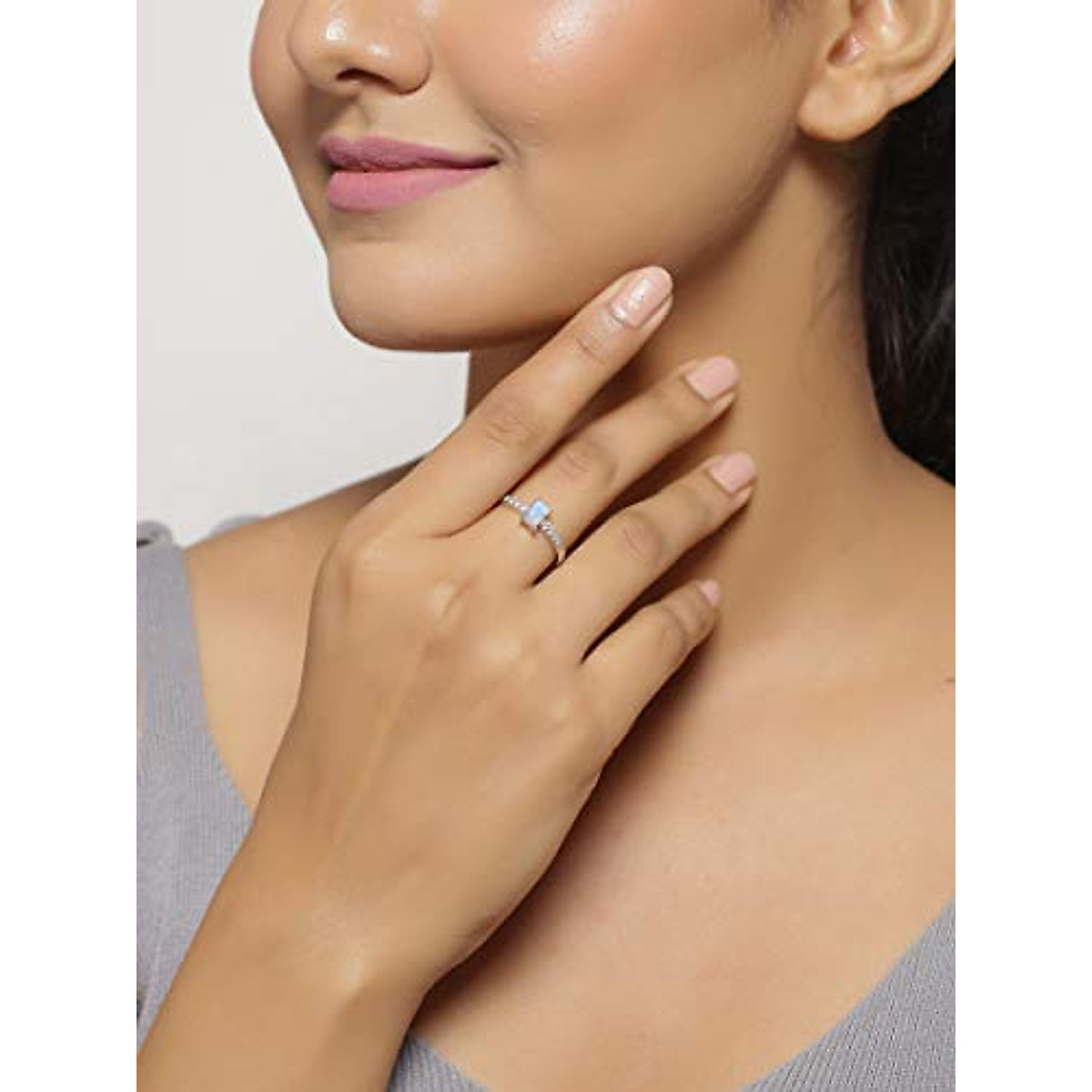 YoTreasure 0.64 ct Moonstone White Topaz Solid 925 Sterling Silver Gemstone Ring Jewelry