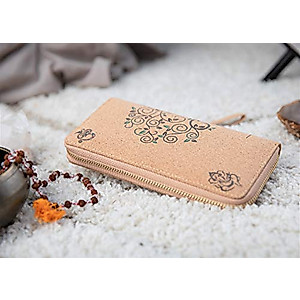 Buddha Cork Vegan Wristlet Wallet - Ganesh, Hamsa, OM, lotus flower- Room for credit card, coins, bills, cellphone
