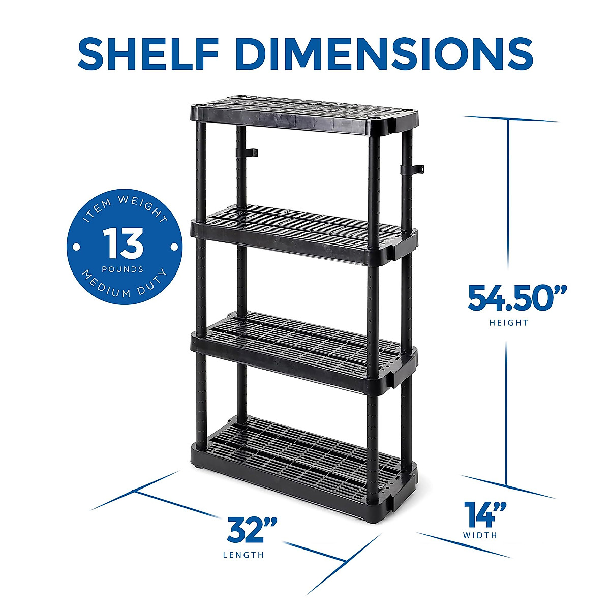 Gracious Living 4 Shelf Adjustable Height Medium Duty Storage Unit 14 x 32 x 54.5" Organizer for Home, Garage, Basement, & Laundry, Black (2 Pack)