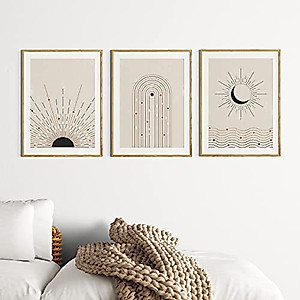 Sun Moon Rainbow Line Art, Boho Minimalist Decor, Mid Century Modern Decor, Bedroom, Living, Laundry Room Prints, Set of 3 Wall Art, 11x14inch Unframed