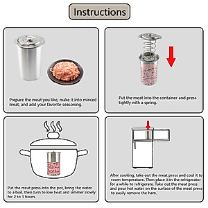 JDOQOKJ Ham Maker Stainless Steel Meat Press with Thermometer ，and 5 Pack ziplocks, For Making Deli Meat, Homemade Lunch Meat. Meat Press Mold for Deli Meats.