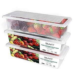 SILIVO Food Storage Containers for Fridge (3 Pack) - 1.5L Produce Saver Containers for Refrigerator with Removable Drain Tray Keep Fresh for Produce, Fruits and Vegetables