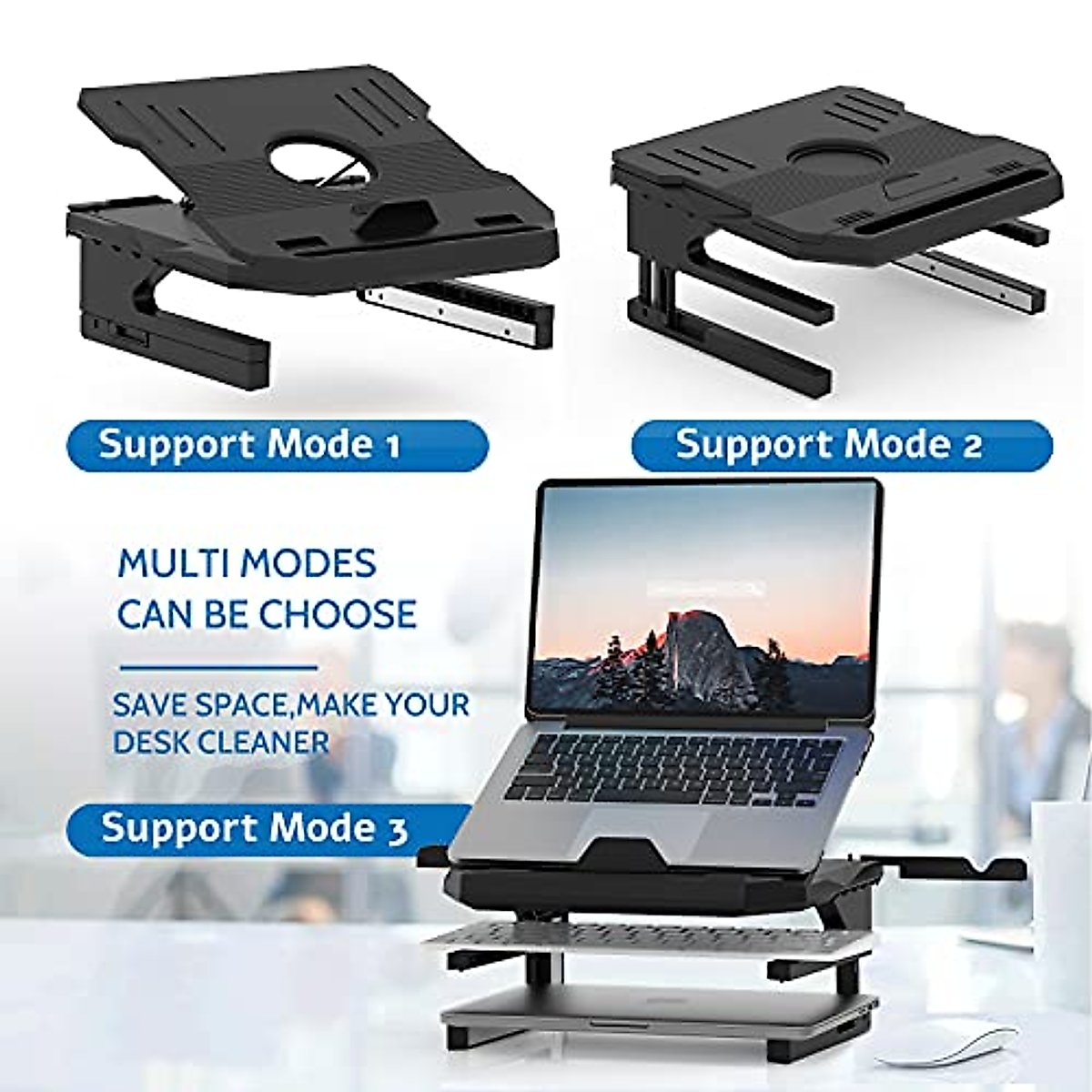Herigu Laptop Stand,Ergonomic 20-Leves Angles Two-Layer Height Adjustable Laptop Stand,Portable Laptop Stand for Desk with 360 Rotating Base Foldable Computer Stand Fits All Laptops up to 15.6''