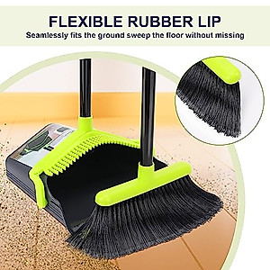 Sweep Pan with Handle Broom and Dustpan Set for Home Broom with Dustpan Combo with Long Extendable Handle for Home Kitchen Office Lobby