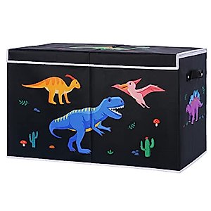DoveeDosa Dinosaur Toy Box – Black Toy Box-Toy Box for Boys-Toy Chest for Boys- Toy Box for Girls-Collapsible Toy Organizers and Storage Chest - Toy Storage Bin for Playroom Bedroom (Dinosaur)