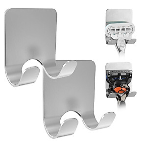Linkidea 2 Pack Wall Mount Razor Holder for Shower, Self Adhesive Shaver Hooks, Stainless Steel Sticky Hanger Compatible Gillette with Venus Platinum, Fusion 5 Proshield, Mach 3 Classic (Silver)