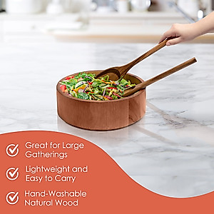 Houseables Wooden Salad Bowl Set, Acacia Serving Bowls, With Serving Utensils, Large, 12 x 4 Inch, 3 Piece, Round, Flat, Wood Server Acaciaware For Kitchen, Mixing, Eating, Food, Fruit, Pasta