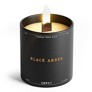 CRVFT Men's Candle - Cherry Wood Candle - Soy Candle 45 Hour Burn Time - Room Decor and Housewarming Gift for Men - 7oz/200g (Black Amber)