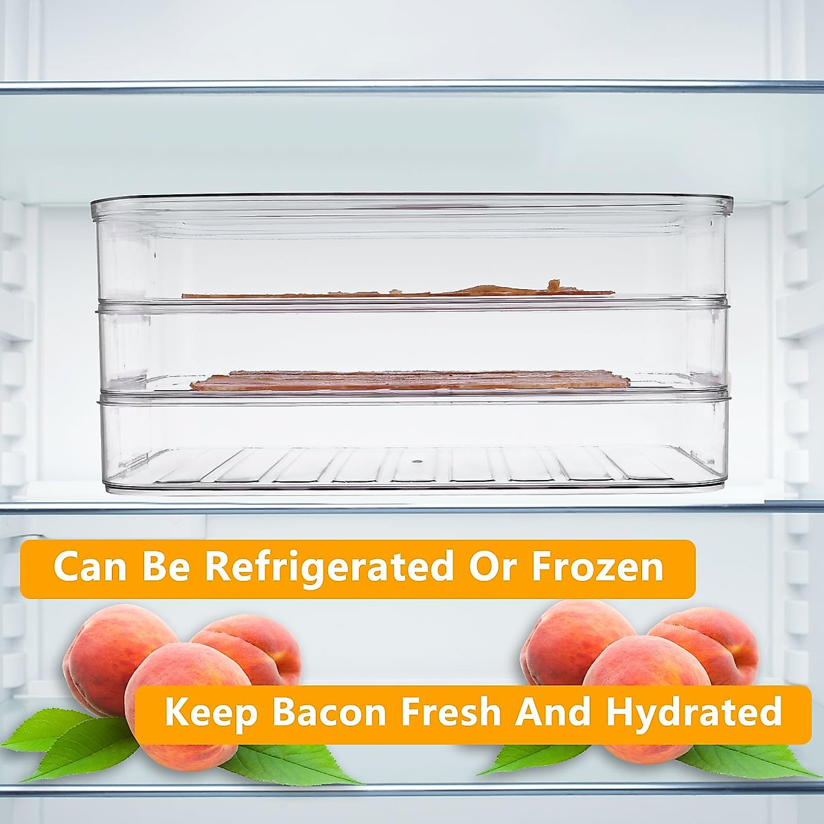 Deli Meat Container for Fridge, 3-Layer Lunch Meat Container for Refrigerator, BPA-Free Stackable Food Storage Boxes, Bacon Keeper Fridge Organization with 2 Pcs Serving Tongs for Bacon Ham Cheese