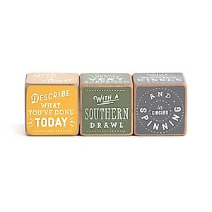 DEMDACO Do Something Funny Green, Yellow, and Gray 2 Inch Square Wood Dice Game Set of 3