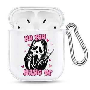 Case for Airpod Case 2nd Generation,Ghostface Scream Airpods Case Cute,Cute Airpod Case 1st Generation,Clear Funny Airpod Case Cover with Keychain for Women Girls (Scream 1st/2nd Case)