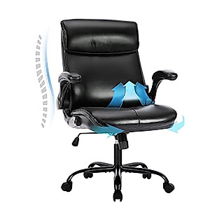 Office Chair, Executive Home Office Computer Desk Chair, Ergonomic Leather Chair for Lumbar Support and Comfort, Adjustable Height and Tilt, Swivel Rolling Task Chair for Work, Study, Game (Black)
