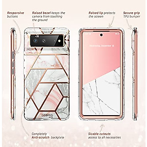 i-Blason Cosmo Series Case for Google Pixel 6 (2021), Slim Full-Body Stylish Protective Case Without Built-in Screen Protector (Marble) Pink