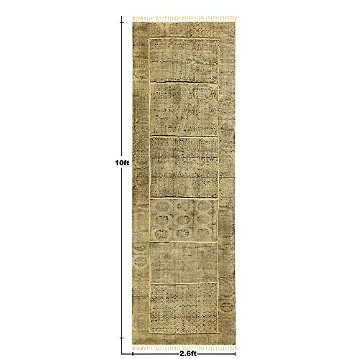 Casavani Hand Made Cotton Dhurrie Abstract Brown Tassel Rug Easy Care Washable Rugs for Doormat Entryway Living Room Bedroom Hallway Balcony 3x20 Feet Runner