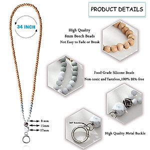 USANGERS Lanyards for ID Badges Keys Women Cute Teacher Lanyard with ID Holder Silicone Wooden Beaded Lanyard Necklace School Work Jewelry Female Nurse Accessories Teacher Appreciation Gifts Women