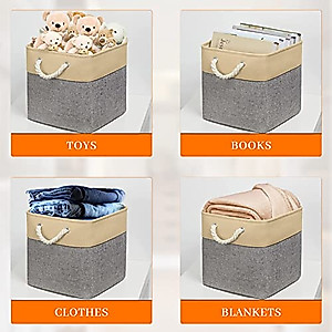 MEGACRA Fabric Storage Baskets 13x13x13 Storage Cubes Collapsible Storage Bins Basket [3-Pack] with Sturdy Handles Fabric Storage Bin Organizational Baskets for Shelves Clothes Toys Books, Office, Nursery Perfect Organization and Storage