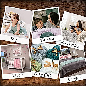 Chanasya Fuzzy Shaggy Faux Fur Throw Blanket and Pillow Cover 3-Piece Set - Lightweight Plush Sherpa Throw (50x65 Inches) and 2 Matching Throw Pillow Covers (18x18 Inches) for Bed Couch - Pink