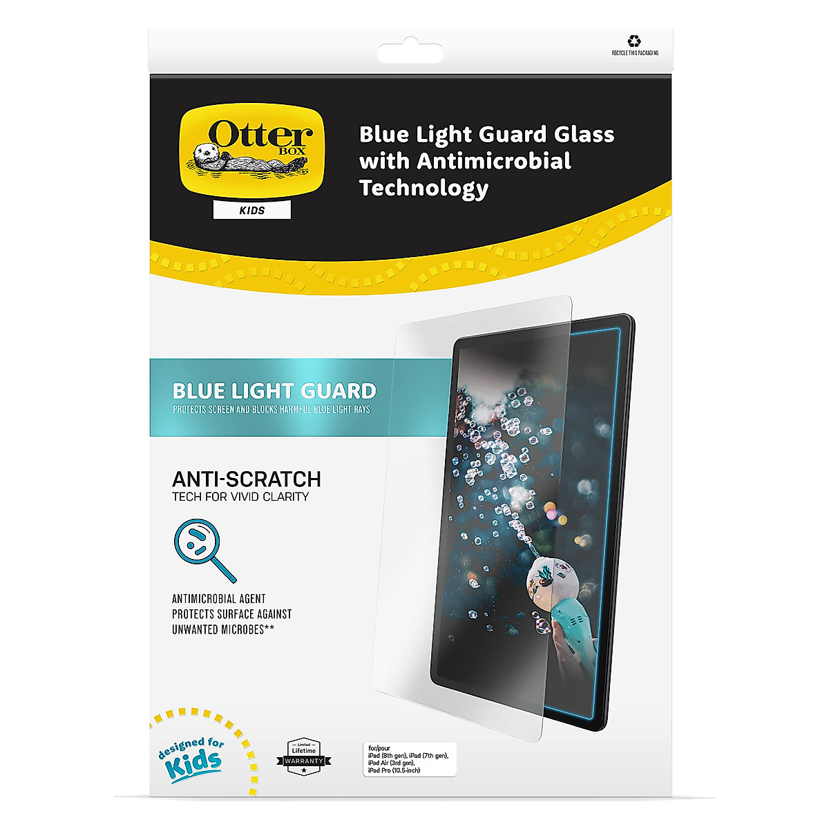 OtterBox Made for Kids Blue Light Screen Protector with Antimicrobial Technology for iPad 8th & 7th Gen (10.2" Display - 2020 & 2019 version)