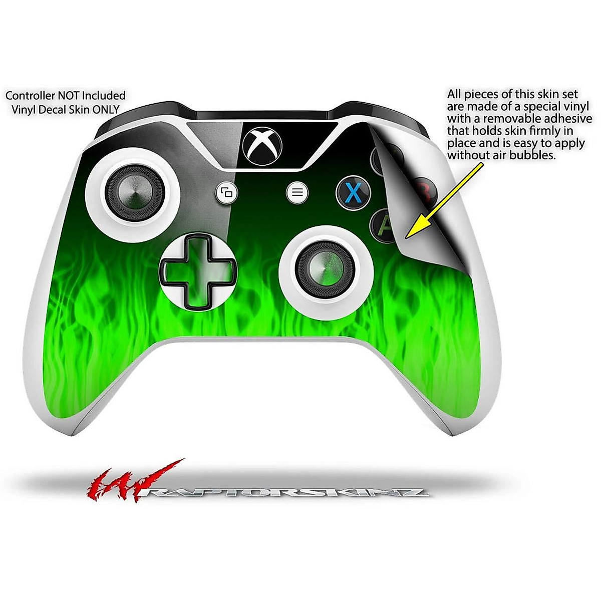 WraptorSkinz Decal Vinyl Skin Wrap compatible with XBOX One S / X Controller - Fire Green (CONTROLLER NOT INCLUDED)