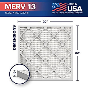 BNX 20x20x1 MERV 13 AC Furnace Air Filter 4 Pack - MADE IN USA - Electrostatic Pleated Air Conditioner HVAC AC Furnace Filters - Removes Pollen, Mold, Bacteria, Smoke