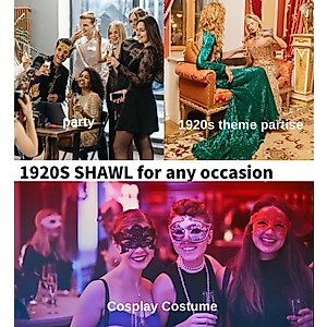 Rlosjin 𝟏𝟗𝟐𝟎𝐬 𝐒𝐡𝐚𝐰𝐥 𝐟𝐨𝐫 𝐖𝐨𝐦𝐞𝐧, Sequin Beaded Bridal Shawl, Dab Dinner Shawl, Prom Shawl, Dinner Scarf, 𝐃𝐫𝐞𝐬𝐬 𝐏𝐚𝐫𝐭𝐲 𝐒𝐡𝐚𝐰𝐥- Black Gold