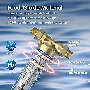 Waterdrop Spin Down Sediment Filter, Backwash Whole House Water Filter System for Well Water, 40-50 Micron, 1" MNPT + 3/4" FNPT + 3/4"MNPT, Traps Sand, BPA Free, WD-RPFK