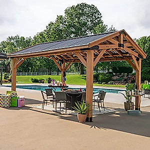 Backyard Discovery Norwood 16 ft. x 12 ft. Cedar Wood Gazebo,Thermal Insulated Steel Roof, Durable, Supports Snow Loads and Wind Speed, Rot Resistant, Backyard, Deck, Garden, Patio