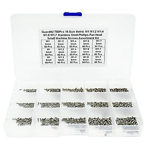 Guard4U 750Pcs 15-Size Metric M1 M1.2 M1.4 M1.6 M1.7 Stainless Steel Phillips Pan Head Small Machine Screws Assortment Kit