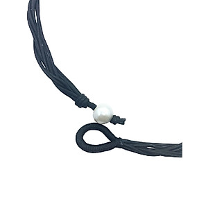 White Baroque Pearl Y-necklace on Black Leather Cord