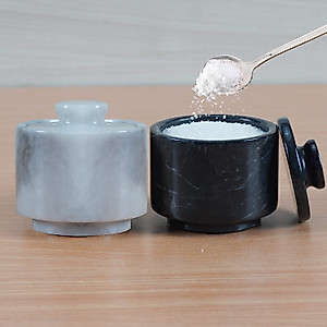Marblous Krafts stylish marble white and black 3.5 oz salt cellar, Trinket Box and Condiment Pots 3" X 3" Kitchen décor Salt Pepper Bowls salt container, pinch pots tea containers