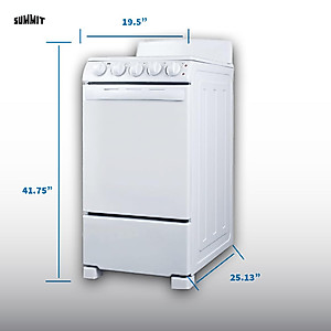 Summit 20" Electric Range, 220V 4 Burner Range, 2.3 cu.ft. oven, White- RE203W