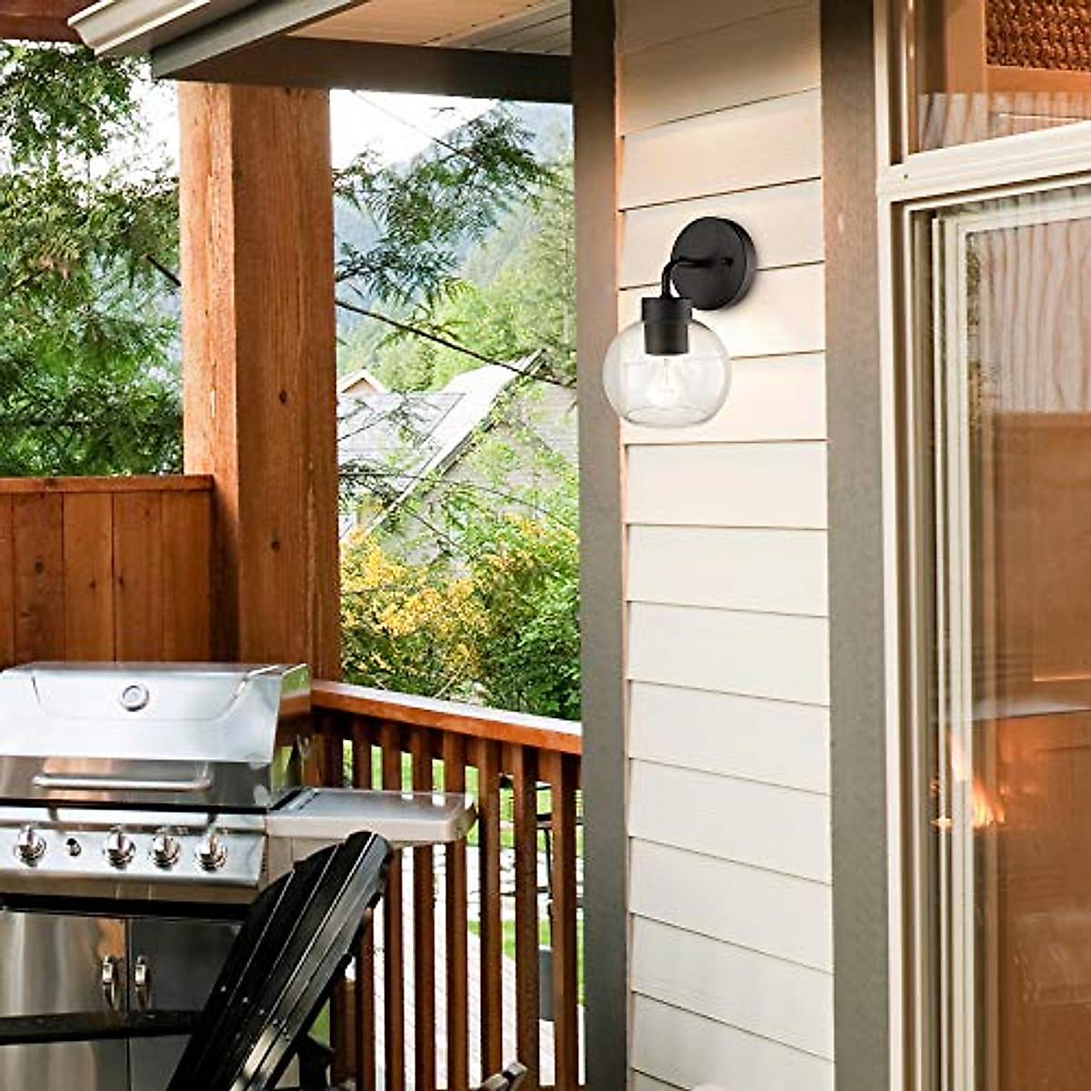 Globe Electric 44431 Bangor 1-Light Outdoor Wall Sconce, Matte Black, Clear Glass Shade