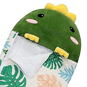 Kids Sleeping Bags with Pillow?Pillow & Sleepy Sack, Portable and Foldable, Lightweight and Breathable, 2 in 1 Pillow&Sleeping Bags for Spring and Summer, Gift for Kids(L-66“* 30”Dinosaur)