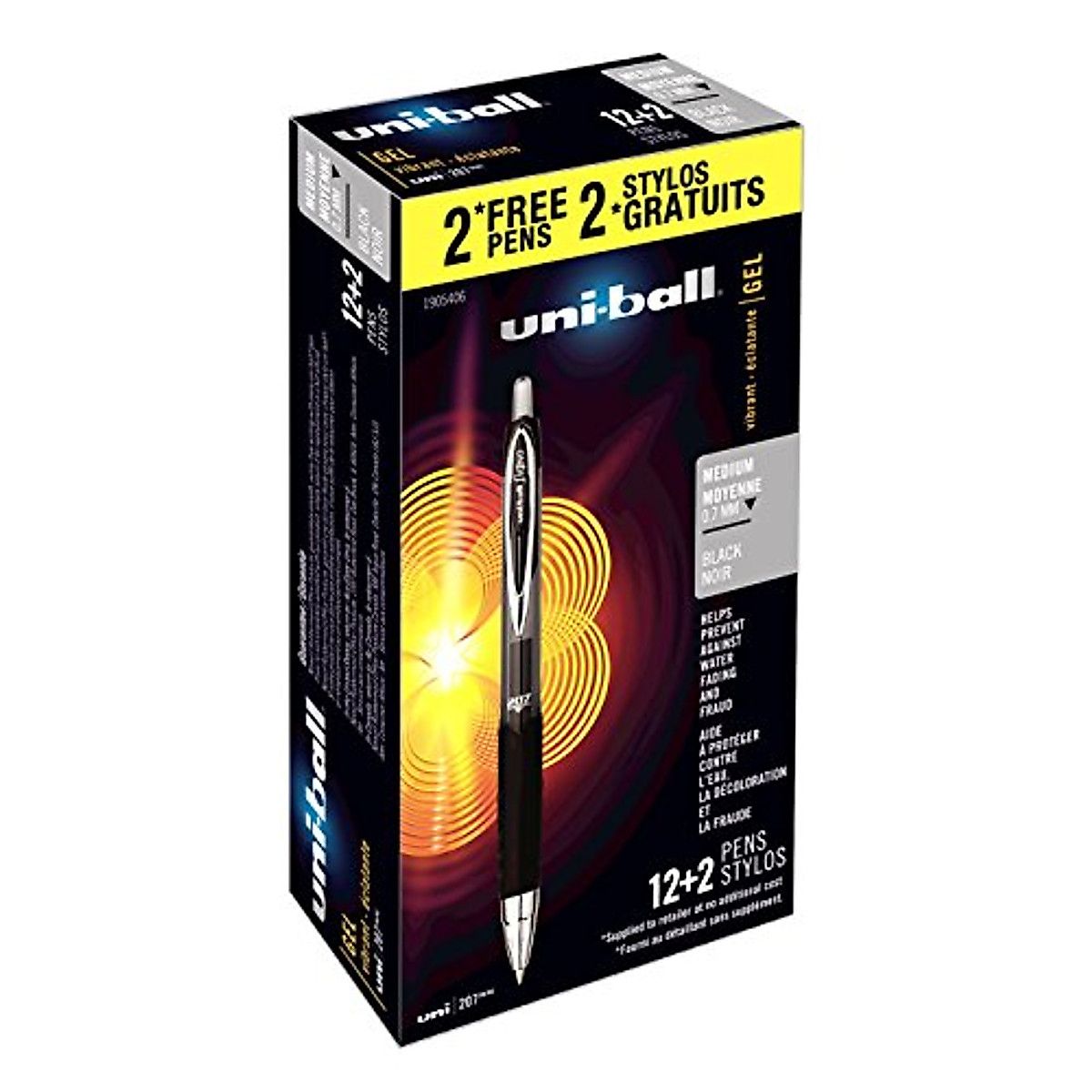 uni-ball 1905406 Signo 207 Retractable Gel Pens, Medium Point, Black Ink, 12 Count Plus 2 Bonus Pens