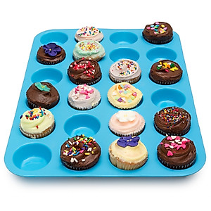 Amison Mini Muffin Pan 24 Cups, 2 Packs Silicone Cookies Cupcake Bakeware Tin Soap Tray Mould Non stick, BPA-free, Dishwasher Safe (Blue)