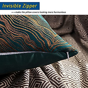 JoraLion Luxury Throw Pillow Covers, 18x18 inch Embroidery Silk Satin Patchwork Leather Abstract Gold Striped, Set of 2 Luxury Decorative for Couch Sofa Livingroom Bedroom, Champagne