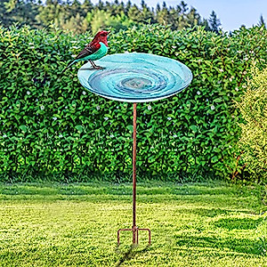 VCUTEKA Outdoor BirdBath Glass Bird Bath Garden Bird Feeder with Metal Stake