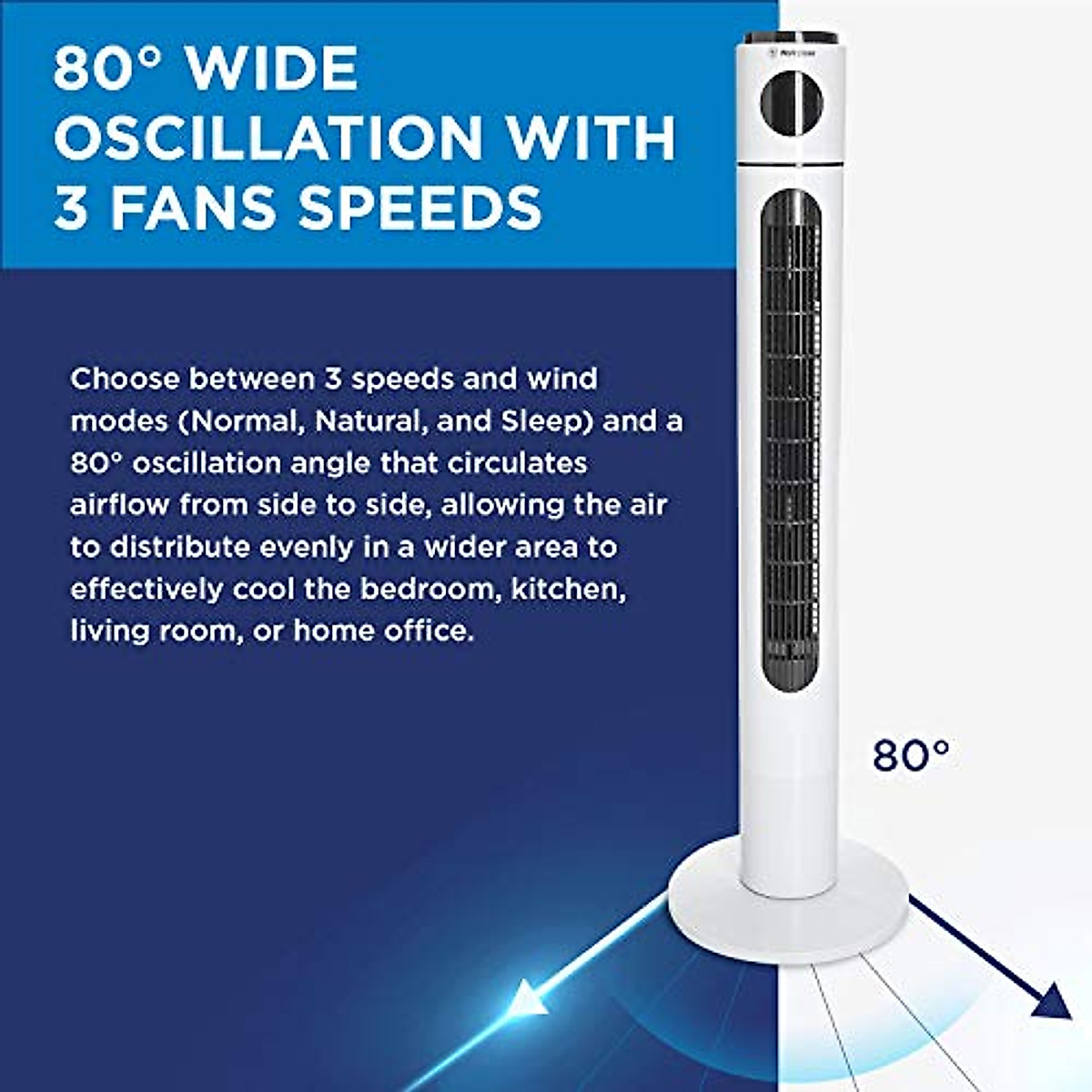 Westinghouse 42'' Tower Fan with Remote and Digital Control Panel - 80° Oscillating Function - with LED Multicolored Display