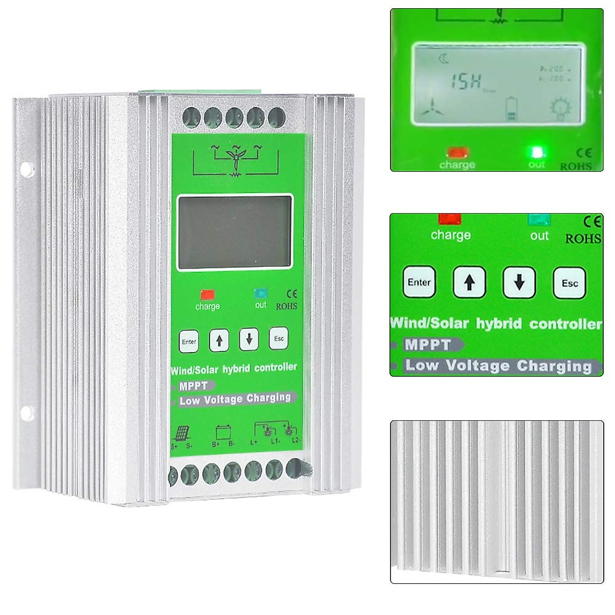 Pikasola 1400W 12/24v Battery Off Grid Controller Wind Turbine Solar Hybrid MPPT Charge Boost Controller with Unloader Suitable for 800w Wind Generator 600w Solar Panel System Controller
