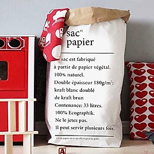 Kangkang Cute Cartoon Kraft Paper Storage Linen Bag Kids Toys Clothing Organizer Basket for Children Room Nursery Home Decor (Text)