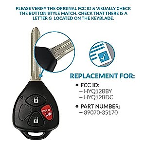 Keyless2Go Replacement for Keyless Entry Remote Car Key with G Chip for Select 4Runner Rav4 Yaris Models That Use HYQ12BBY, HYQ12BDC