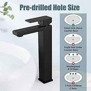 Aolemi Tall Bathroom Faucet Vessel Sink Faucet Single Hole 1 Handle Lavatory Vanity RV Deck Mount Mixer Tap with Pop Up Drain Assembly, Matte Black, Aerator Spout