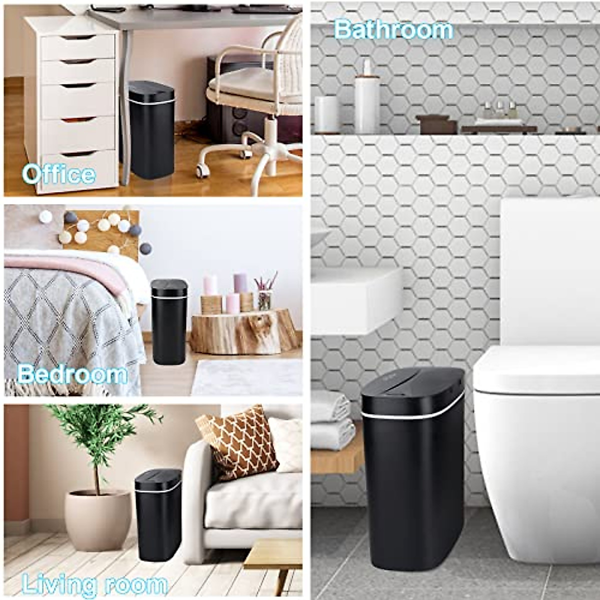 2023 Upgraded Bathroom Trash Can with Lid 3.5 Gal, Self-Sealing Auto Motion Sensor Touchless Trash Bin, Small Smart Slim Garbage Wastebasket for Toilet, Office, Rv, Bedroom, Livingroom (Black 3.1gal)
