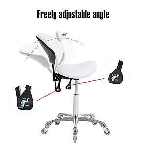 FRNIAMC Ergonomic Saddle Stool Rolling Adjustable, Hydraulic Heavy-Duty (350 lbs) Stool Chair for Dental Lab Salon Massage Studio Office(White, With Backrest)