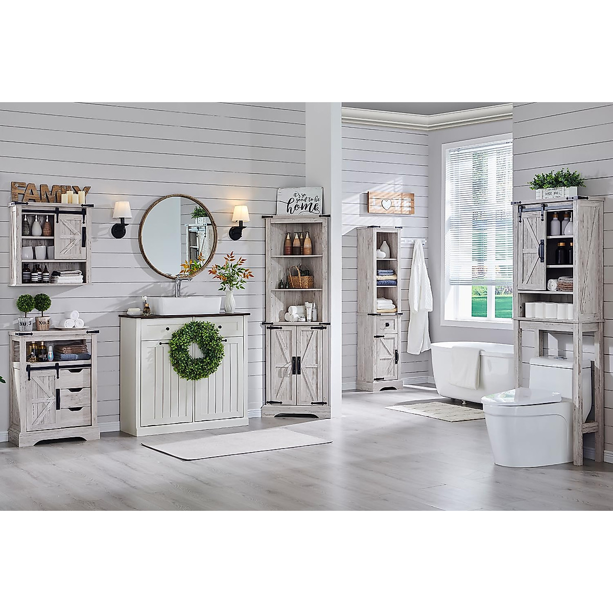 OKD Bathroom Wall Cabinet, Farmhouse Medicine Cabinet with Sliding Barn Door & Adjustable Shelves, Storage Cabinet Wall Mounted for Bathroom, Kitchen, Antique Brush White