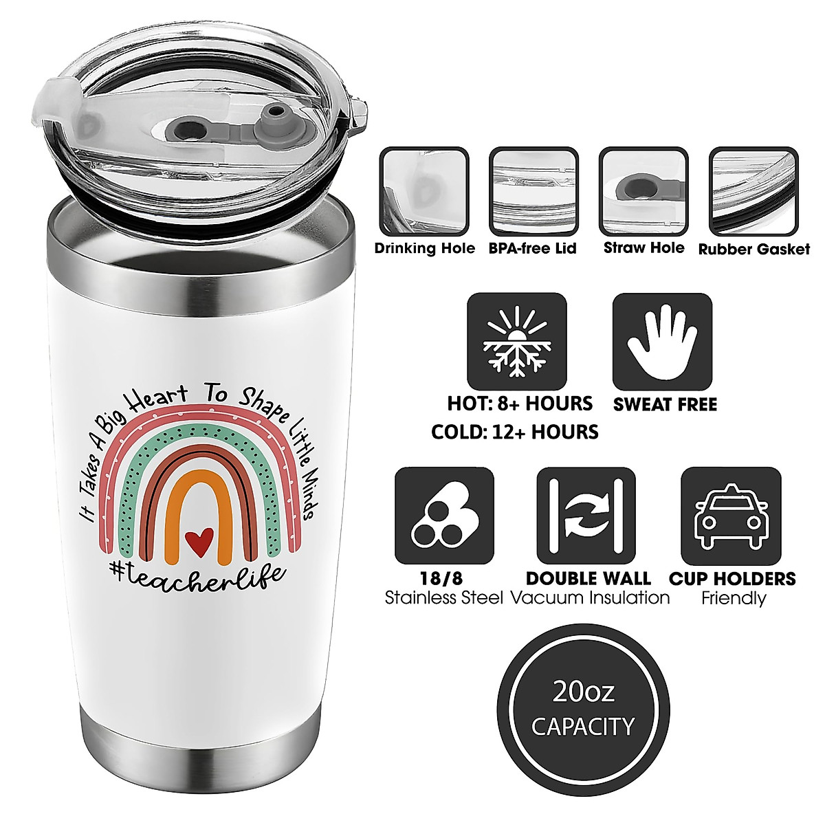 SUCHAGIFT Teacher Appreciation Gifts - Teacher Gifts for Women - Teachers Appreciation Week, Back To School, Birthday Gift - Thank You Gift Ideas for Teachers Women Daycare - 20 Oz White Tumbler