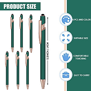 Lragvtbk 6 Pcs Blue Ink Ballpoint Pen with Stylus Tip 2 in 1 Ballpoint Pen Metal Pens Stylus Pen for Touch Screens School Office Coworkers (Green Rose Gold)