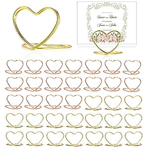 mdgfge 36Pcs Table Number Holders Place Card Holder Heart Shape Playing Card Holders Metal Place Cards for Wedding Mini Holder Small Size Table Picture Setting for Valentine's Day Anniversary Party